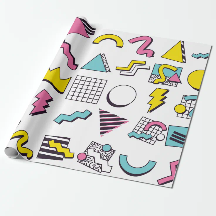 90's Pop Memphis Design Elements Wrapping Paper | Zazzle