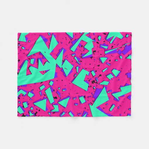 90s Teal and Pink Abstract Geometric Pattern Fleece Blanket | Zazzle