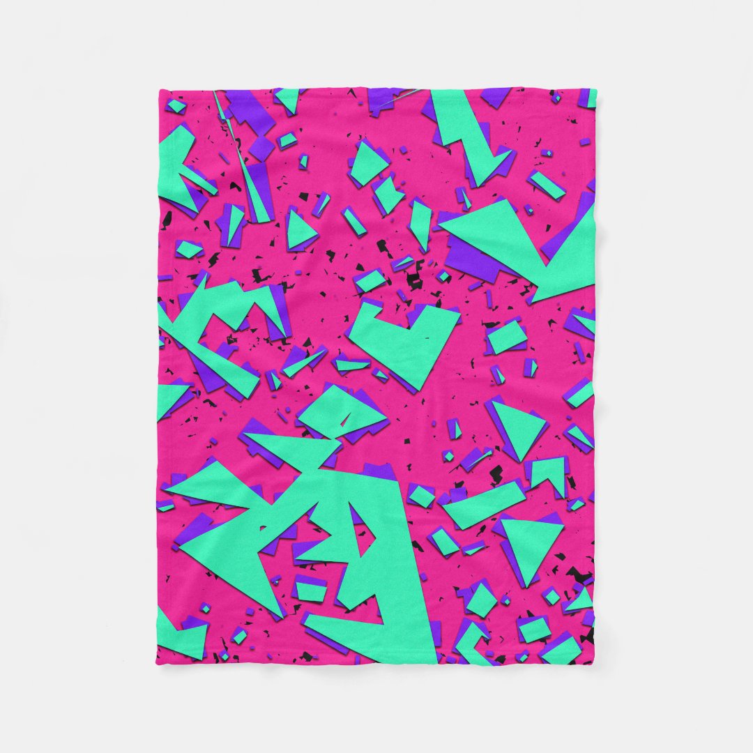 90s Teal and Pink Abstract Geometric Pattern Fleece Blanket | Zazzle