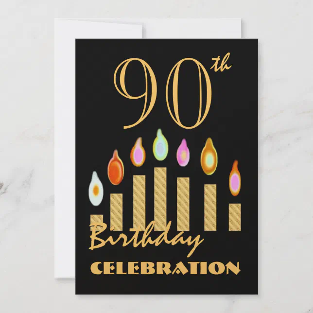 90th - 99th Birthday Party Invitation Gold Candles | Zazzle