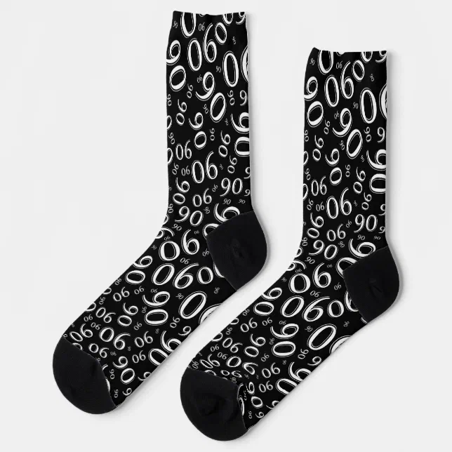 90th Birthday Black/White Random Number Pattern 90 Socks | Zazzle