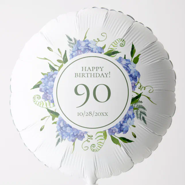 90th Birthday Blue Hydrangeas Large Balloon | Zazzle