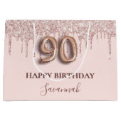 90th birthday blush pink glitter drips rose gold large gift bag | Zazzle