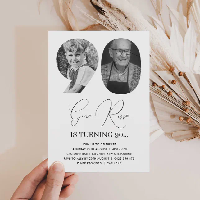90th Birthday Celebration Custom Photo Monogram Invitation | Zazzle