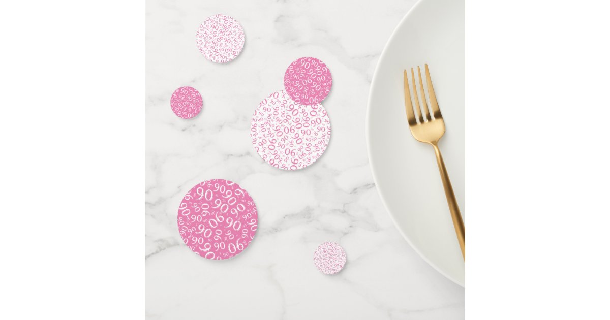 90th Birthday Cool Number Pattern Pink and White Confetti | Zazzle