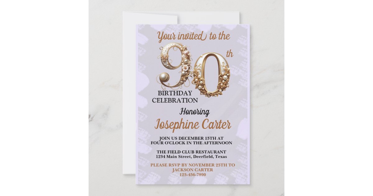 90th Birthday Elegant Party Invitation | Zazzle