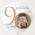 90th Birthday Gold Calligraphy Custom Photo White Balloon | Zazzle