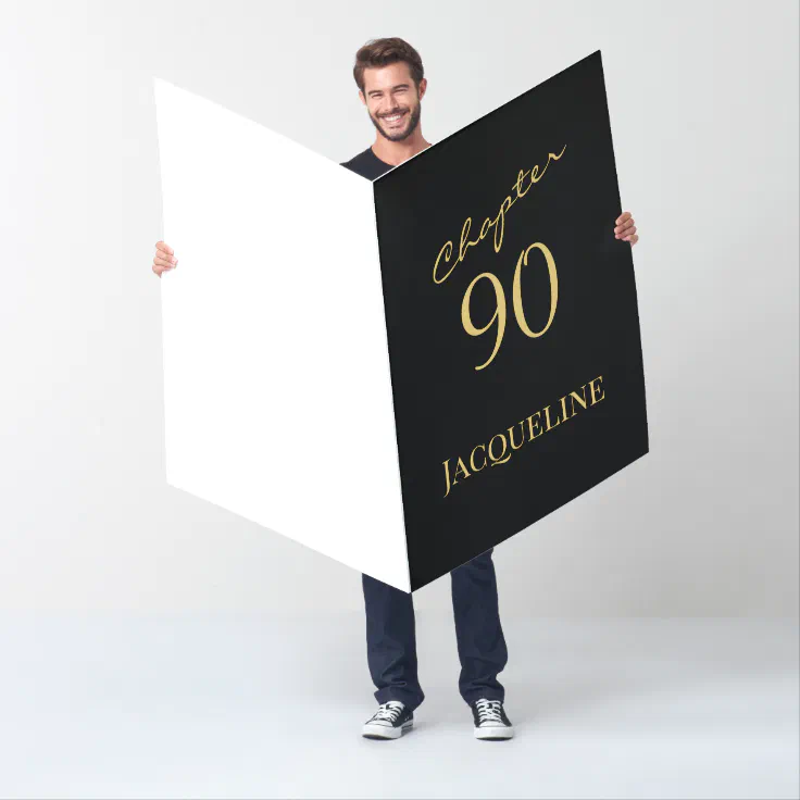 90th Birthday Gold Script Black Giant Card | Zazzle