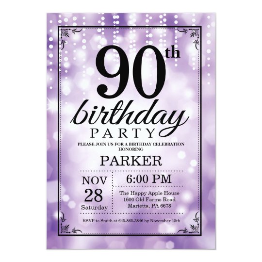 90th Birthday Invitation Purple Glitter | Zazzle.com
