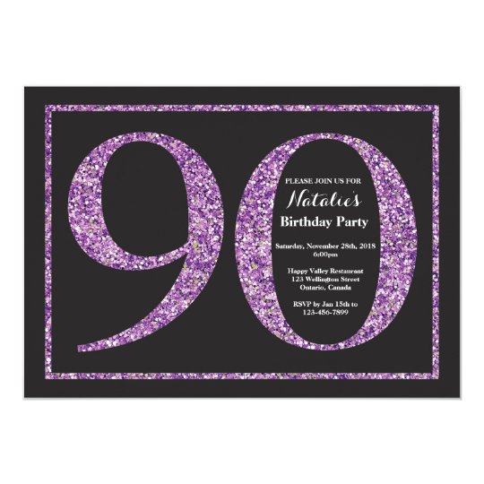 90th Birthday Invitation Purple Glitter Chalkboard | Zazzle.com
