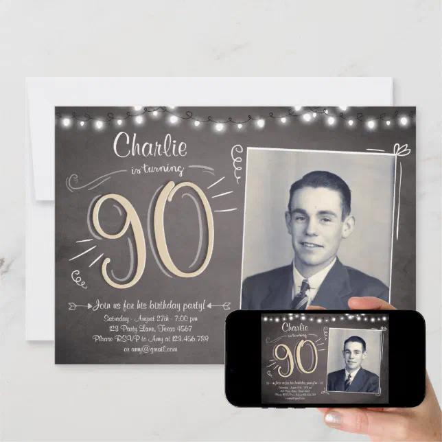 90th Birthday Invitation Vintage Ninety Birthday | Zazzle