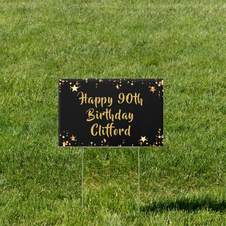 90th Birthday Modern Black and Gold Stars Sign | Zazzle