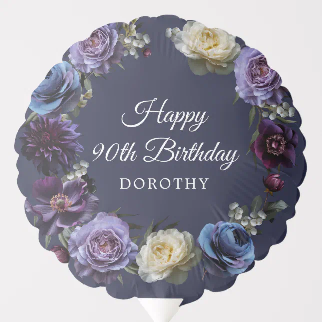 90th Birthday Moody Purple Flower Personalized Balloon | Zazzle
