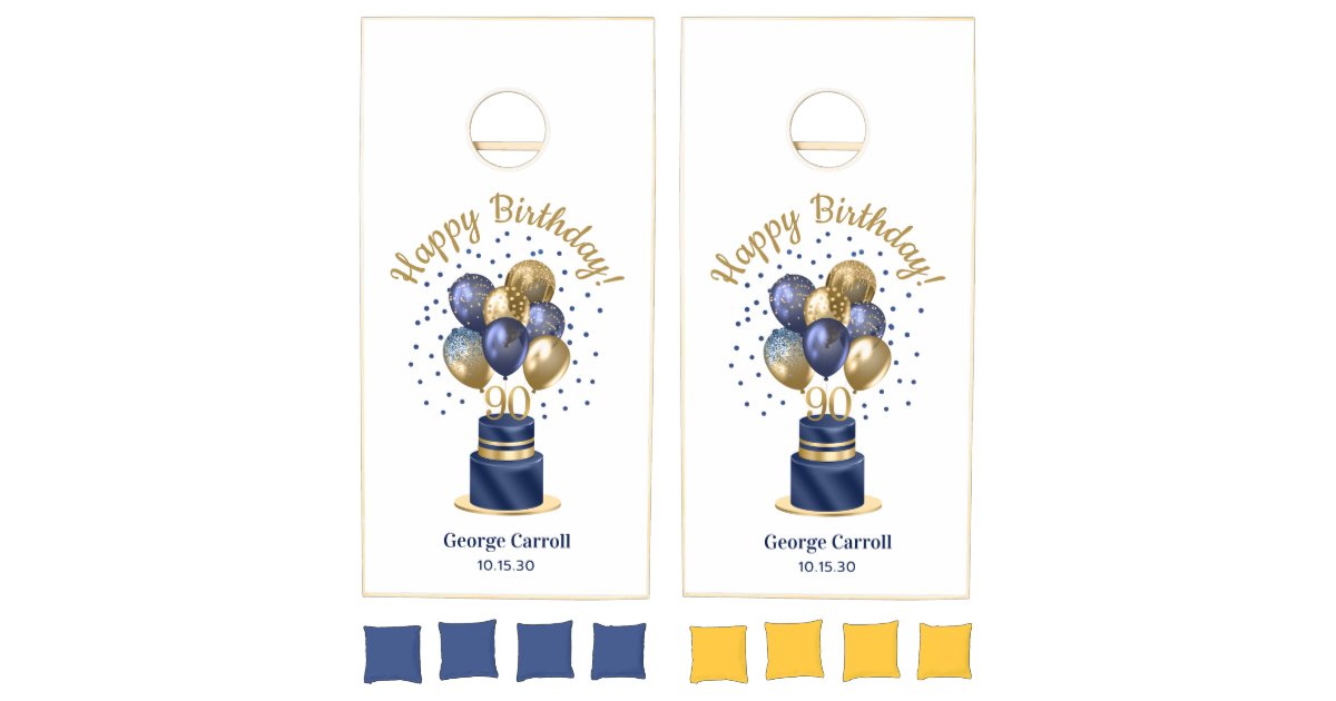 90th Birthday Navy Blue Balloon Cake Cornhole Set | Zazzle