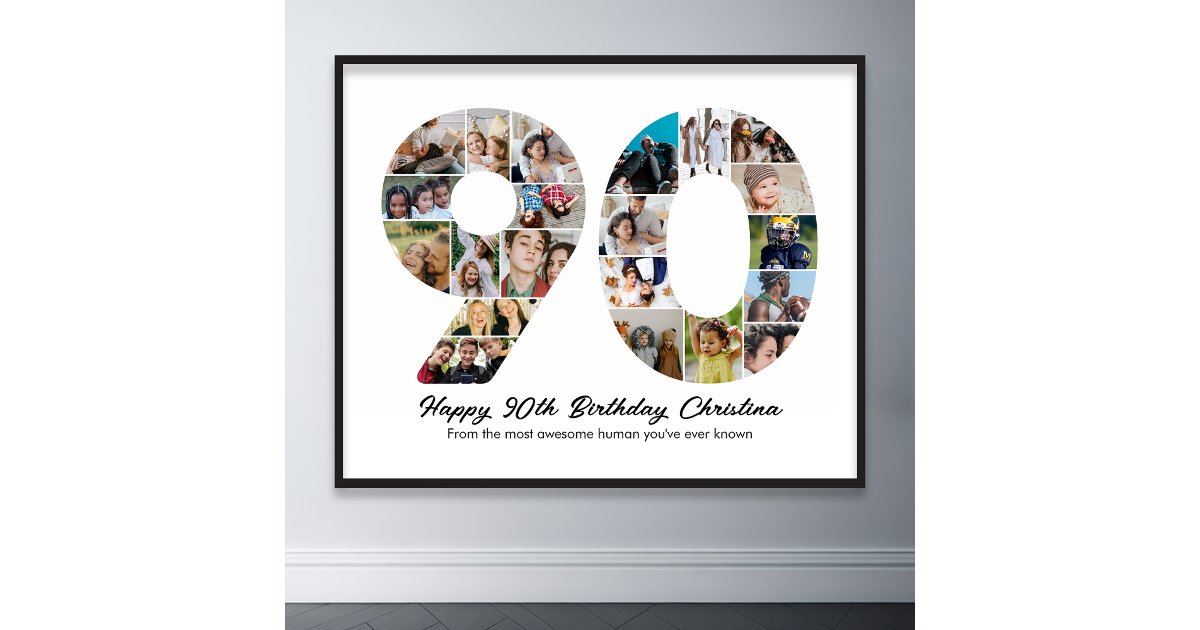 90th Birthday Number 90 Photo Collage Anniversary Poster | Zazzle