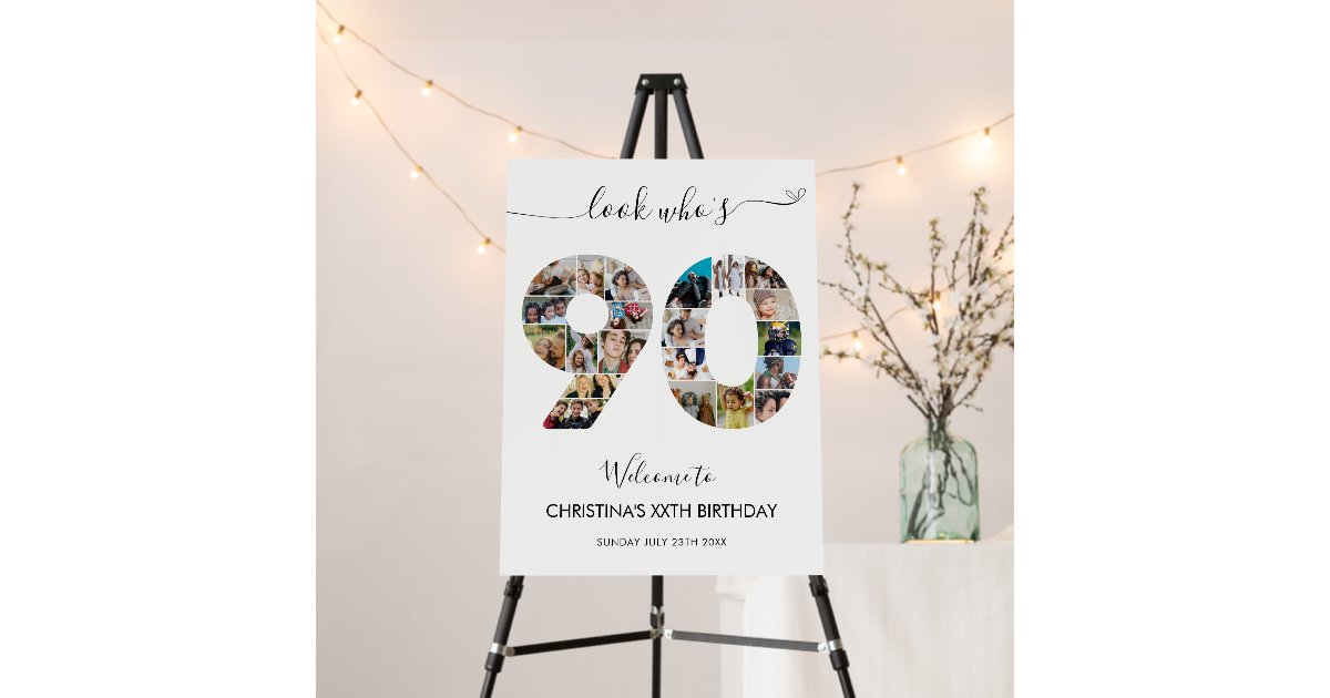 90th Birthday Number 90 Photo Collage Welcome Foam Board | Zazzle