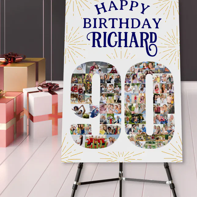 90th Birthday Number with 90 Photos Celebration Foam Board | Zazzle