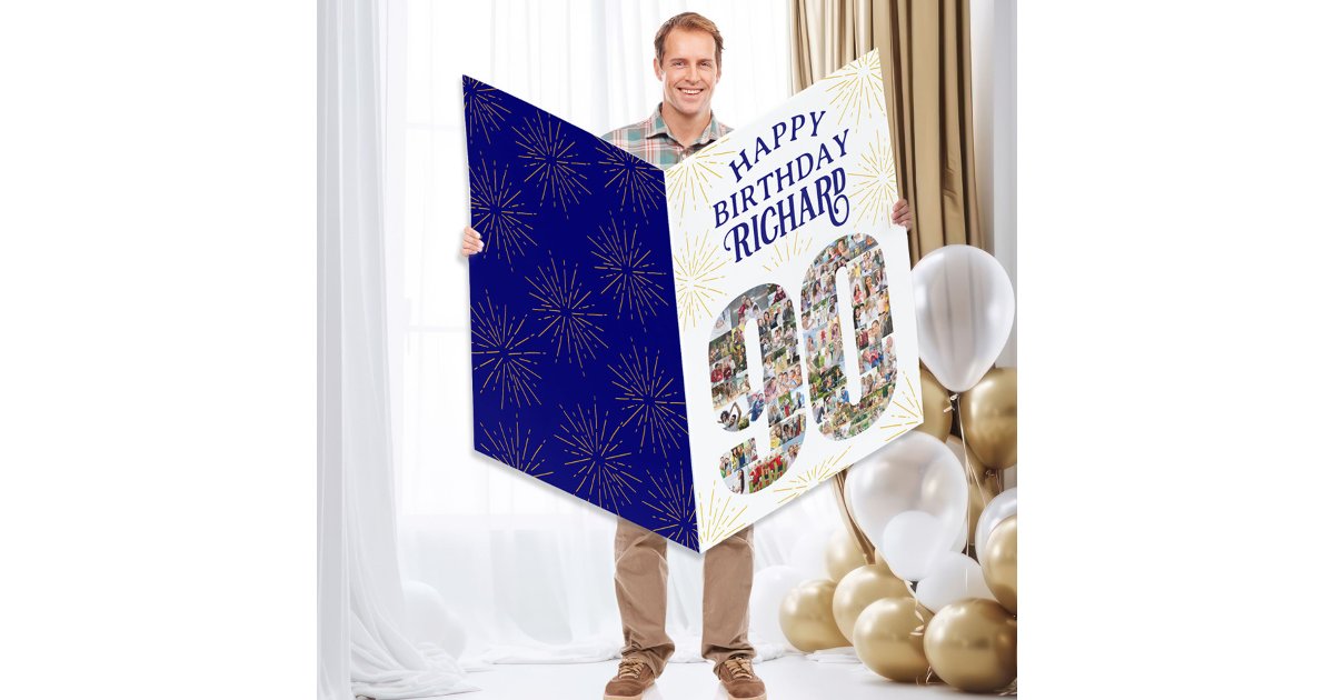 90th Birthday Number with 90 Photos Jumbo Birthday Card | Zazzle