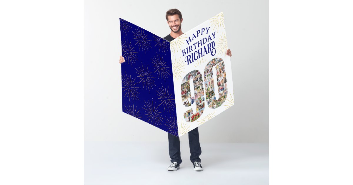 90th Birthday Number with 90 Photos Jumbo Birthday Card | Zazzle