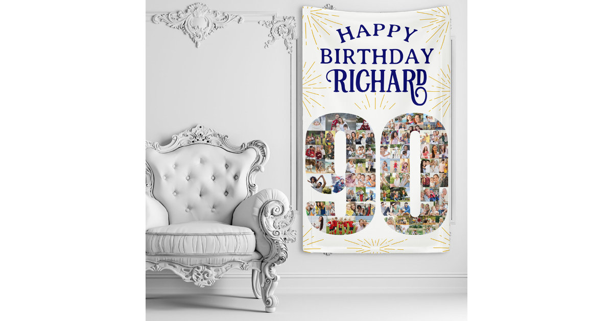 90th Birthday Number with 90 Photos Party Banner | Zazzle