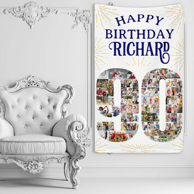 90th Birthday Number with 90 Photos Party Banner | Zazzle