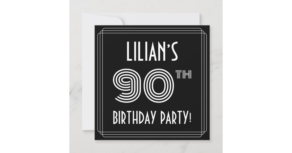 90th Birthday Party: Art Deco Style w/ Custom Name Invitation | Zazzle