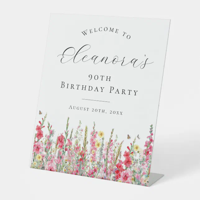 90th Birthday Party August Birth Flower Welcome Pedestal Sign | Zazzle