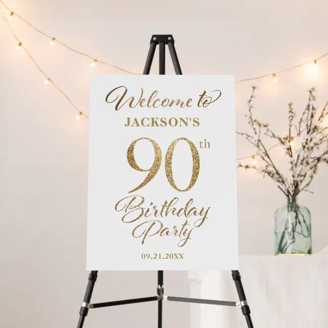 90th Birthday Party Gold Welcome Sign | Zazzle