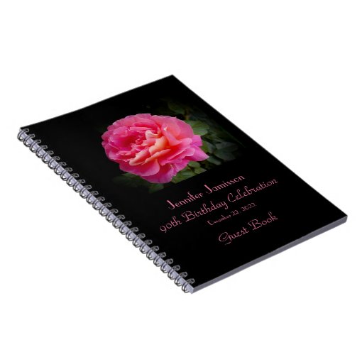 90th Birthday Party Guest Book, Pink Rose Notebook | Zazzle