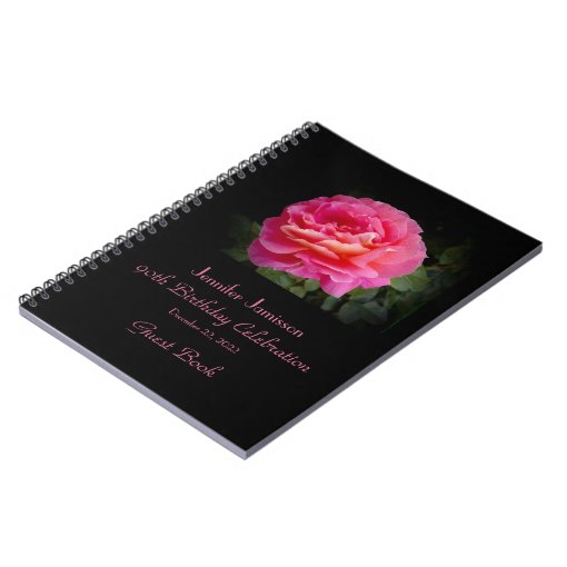 90th Birthday Party Guest Book, Pink Rose Notebook | Zazzle