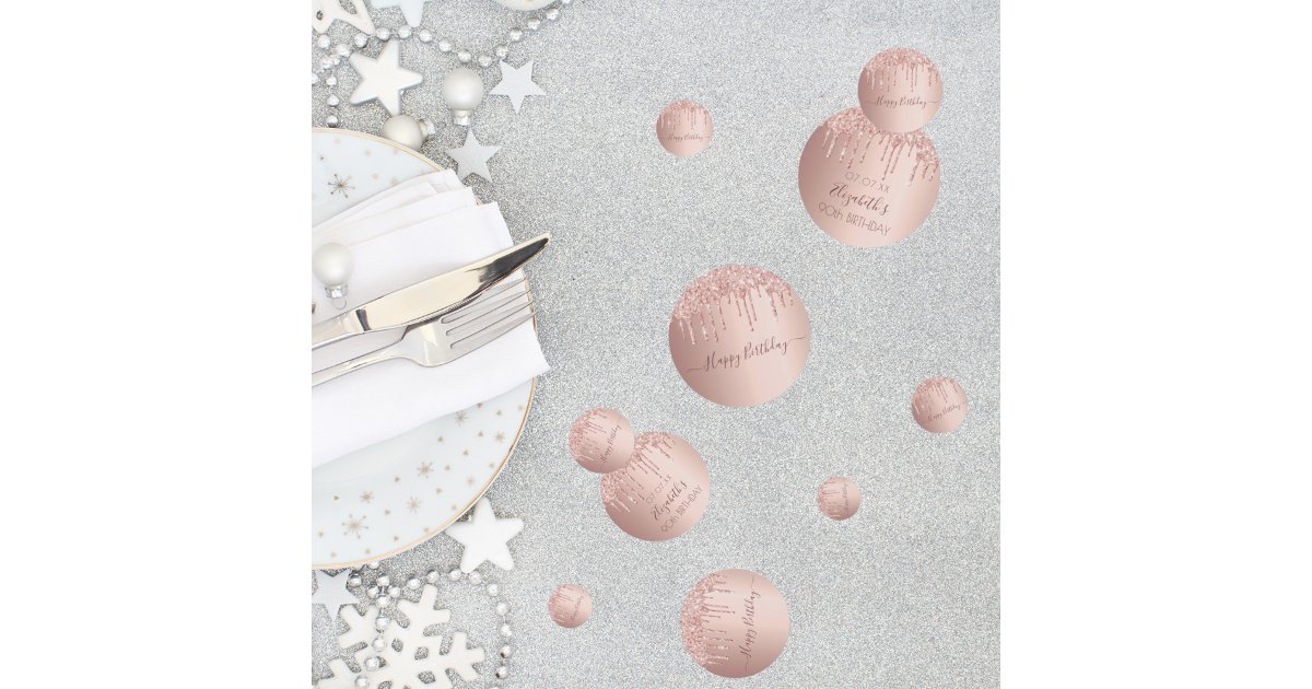 90th birthday party rose gold glitter drips pink confetti | Zazzle