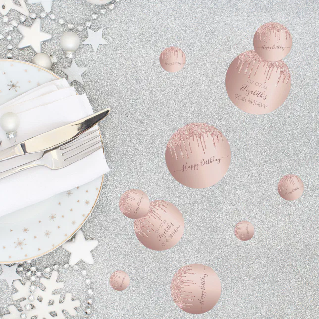 90th birthday party rose gold glitter drips pink confetti | Zazzle