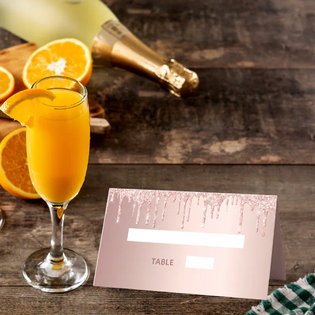90th birthday party rose gold glitter drips place card | Zazzle