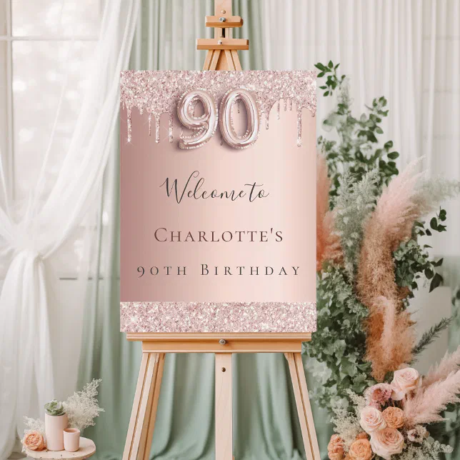 90th birthday party rose gold welcome sign | Zazzle
