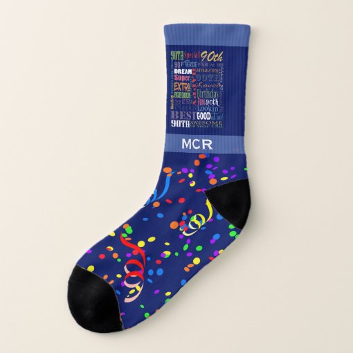 90th Birthday Party Special Personalized Monogram Socks | Zazzle