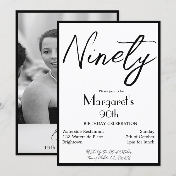 90th Birthday Photo Elegant Monogram Birthday Invi Invitation | Zazzle