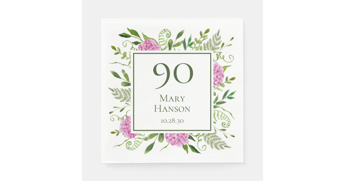 90th Birthday Pink Hydrangeas Napkins | Zazzle