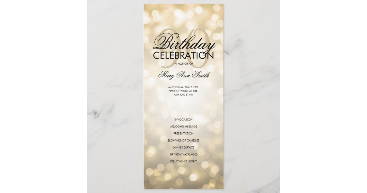 90th Birthday Program Lights Gold Menu | Zazzle