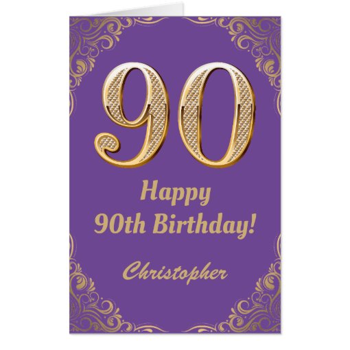 90th Birthday Purple and Gold Glitter Extra Large Card | Zazzle
