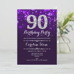 90th Birthday - Purple Silver Invitation | Zazzle