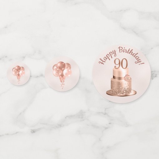 90th Birthday Rose Gold Cake Photo Confetti | Zazzle