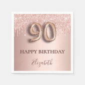 90th birthday rose gold glitter pink balloon style napkins | Zazzle