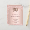 90th birthday rose gold glitter pink invitation postcard | Zazzle