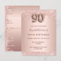 90th birthday rose gold glitter pink invitation postcard | Zazzle