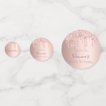 90th birthday rose gold glitter pink monogram confetti | Zazzle