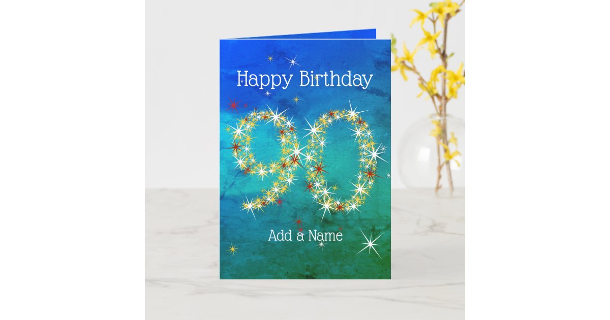 90th Birthday - Star Numbers - Blue Green - Age 90 Card | Zazzle