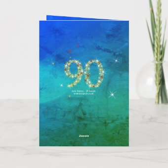90th Birthday - Star Numbers - Blue Green - Age 90 Card | Zazzle