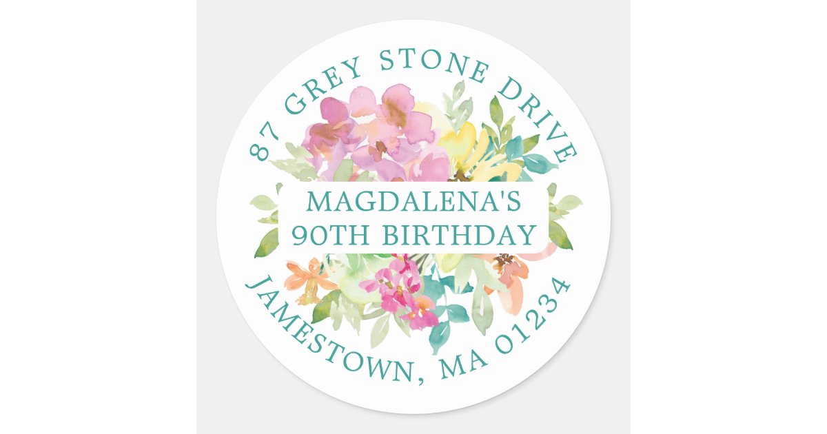90th Birthday Summer Floral Return Address Label | Zazzle