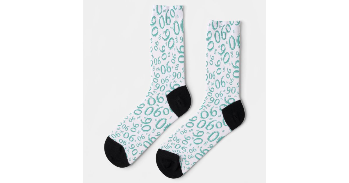 90th Birthday Teal Random Number Pattern 90 Socks | Zazzle
