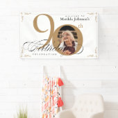90th Birthday White Gold Elegant Calligraphy Photo Banner | Zazzle